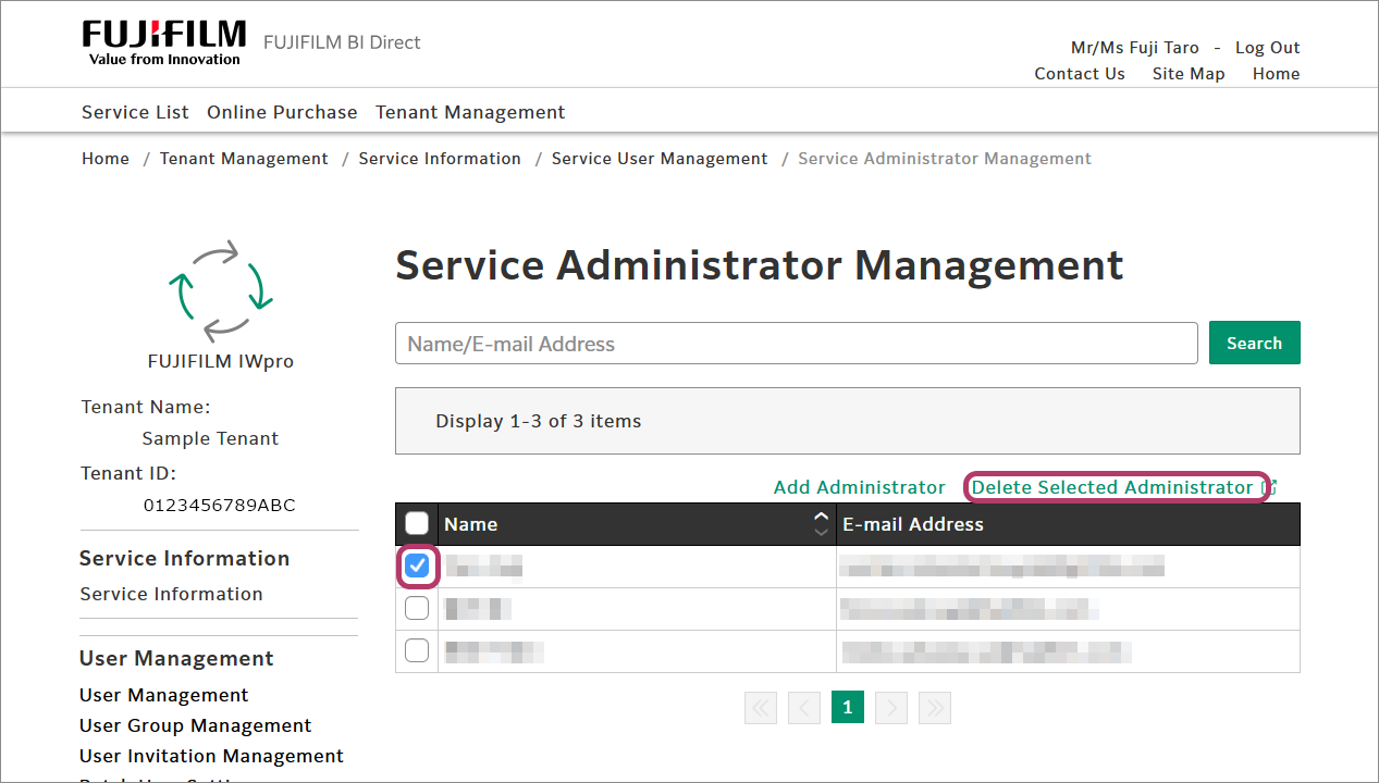 Adding/Deleting a Service Administrator