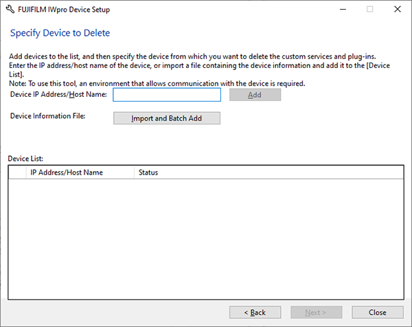 FUJIFILM IWpro Settings Deletion Screen