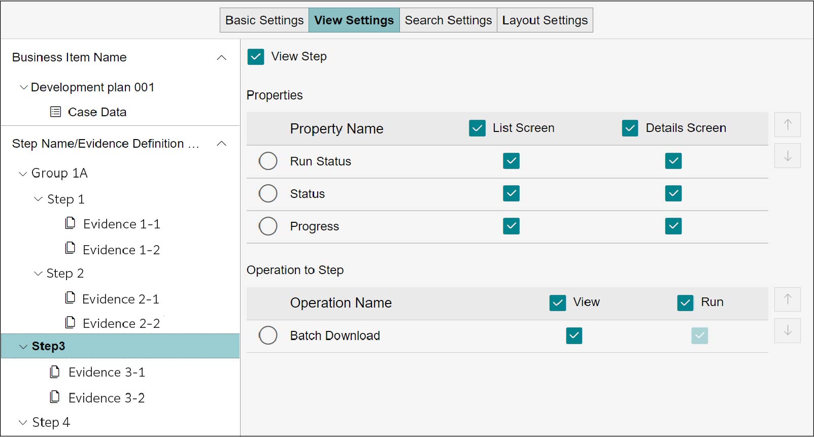 View Settings of View Definition